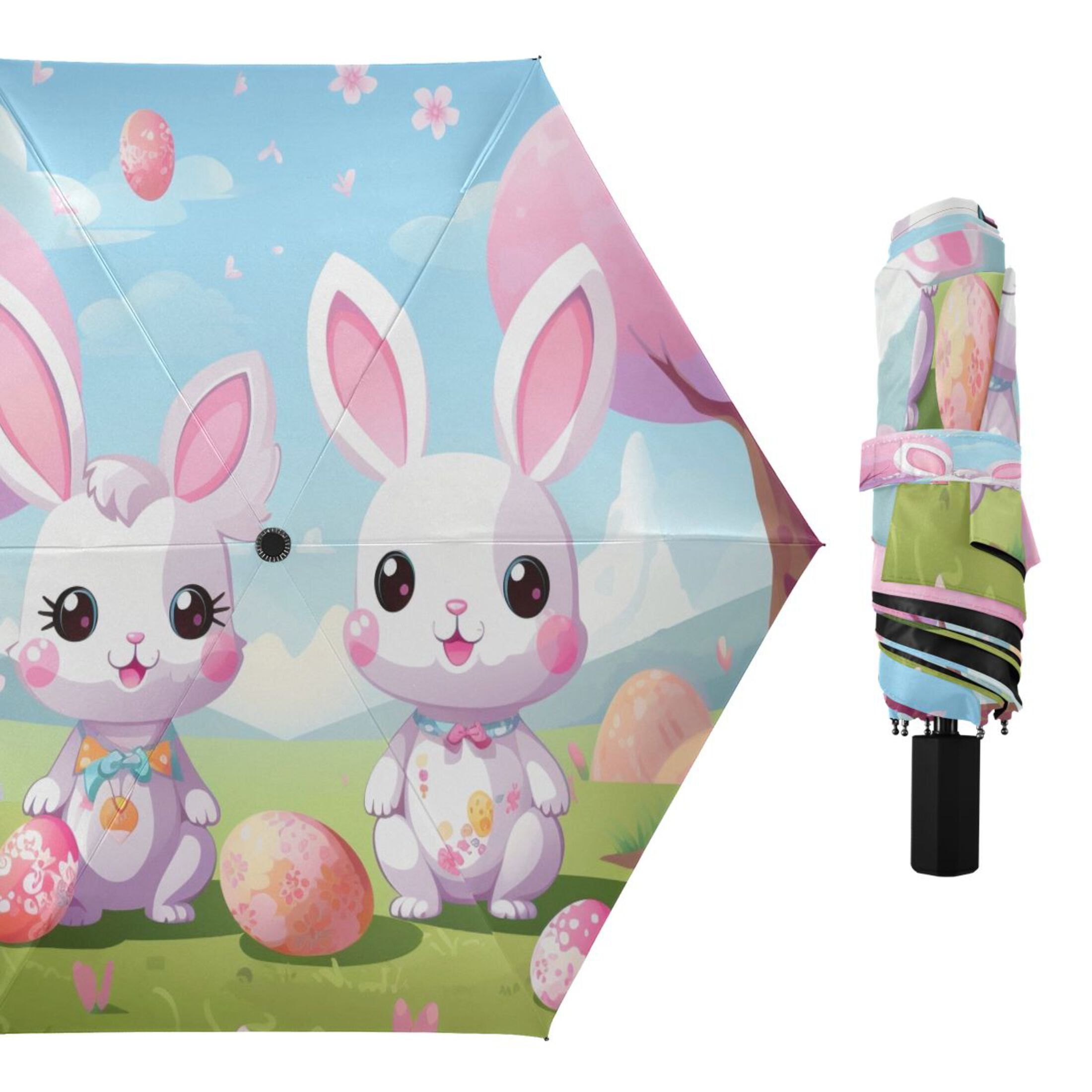 Easter Eggs and Couple Rabbit Compact Sun Umbrella Windproof Travel ...