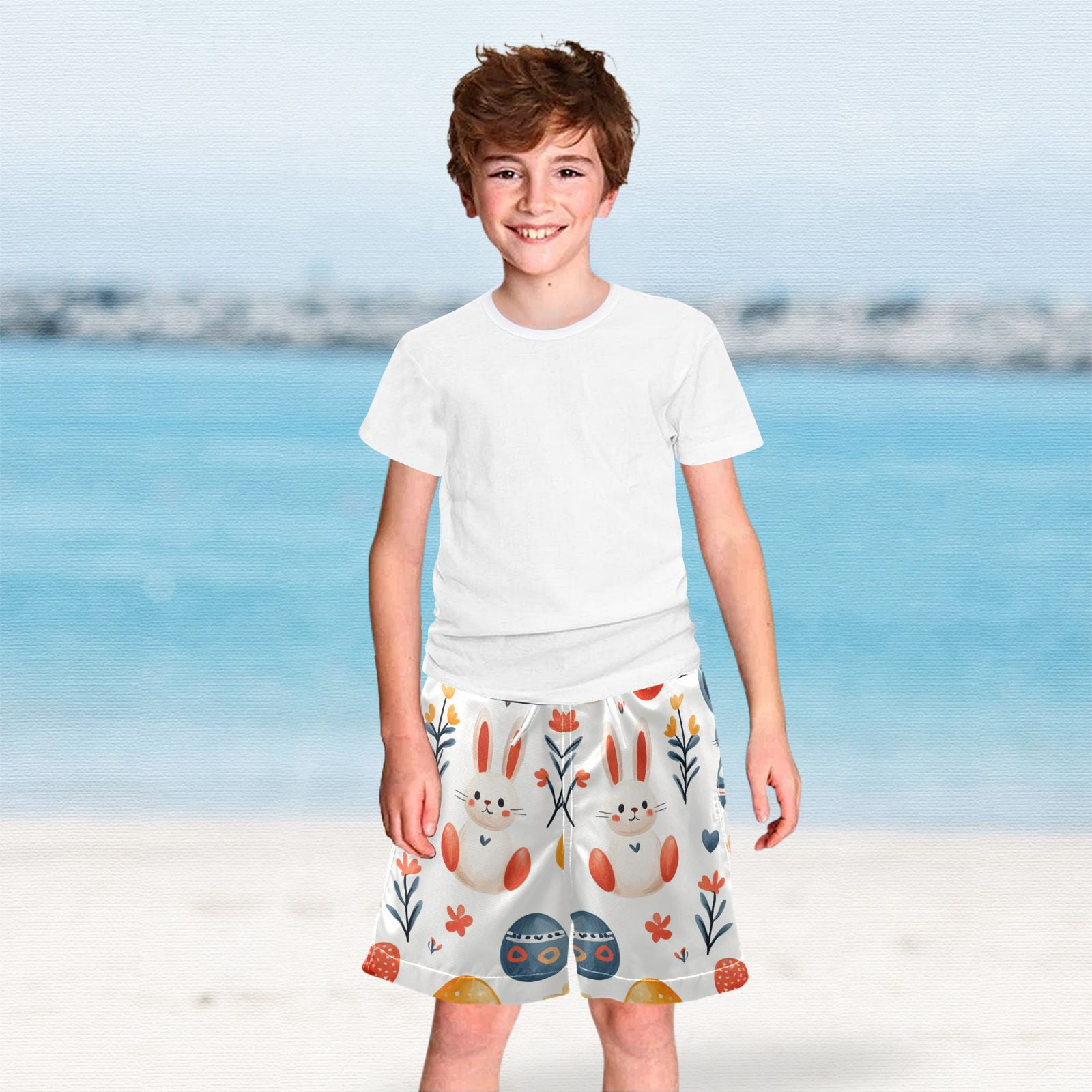 Easter Eggs with Rabbits Boys Swim Trunks Boardshorts Swimsuit Quick ...