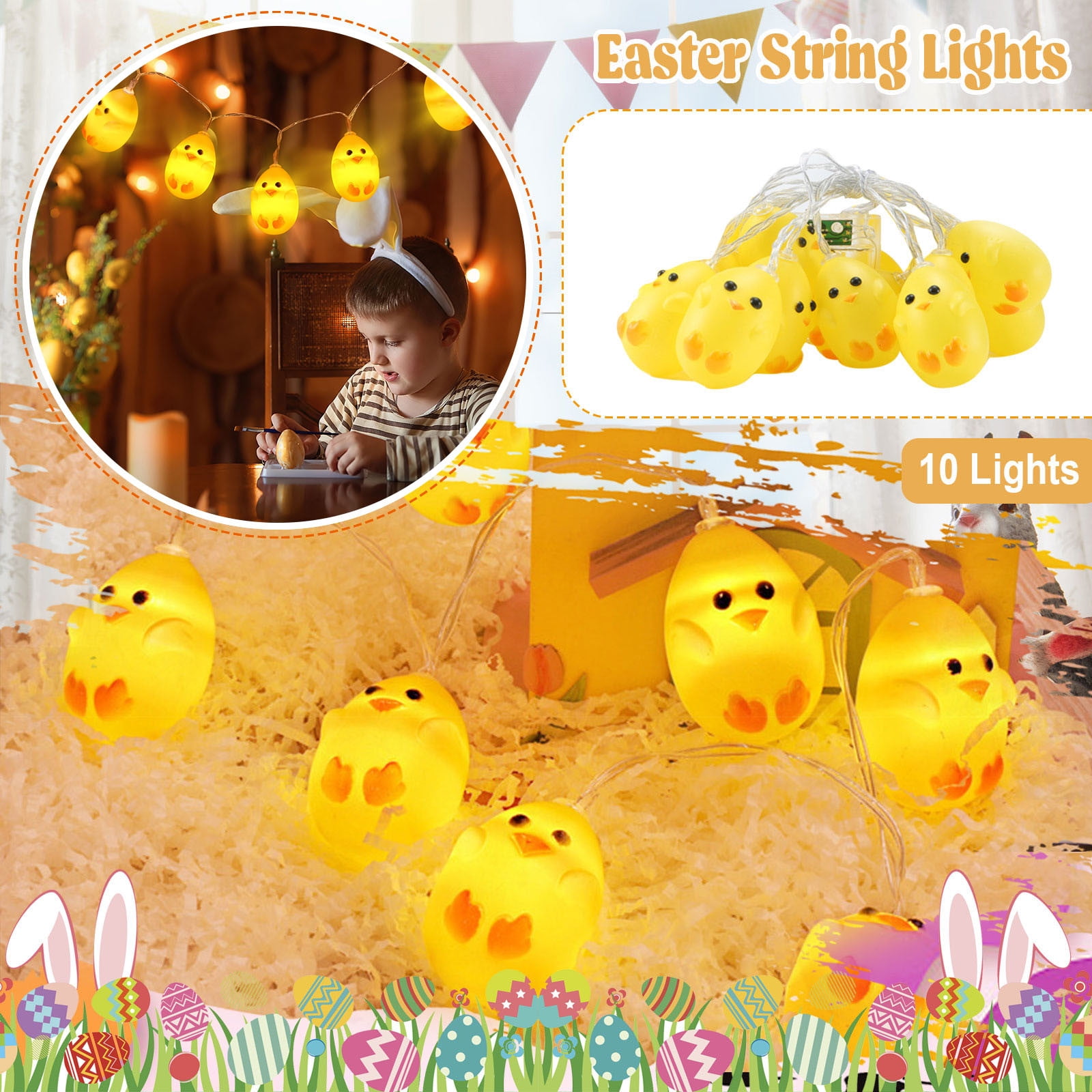 Easter Embellished Disco Ball String Lights Battery Operated, Plastic Indoor Lights String, LED ...