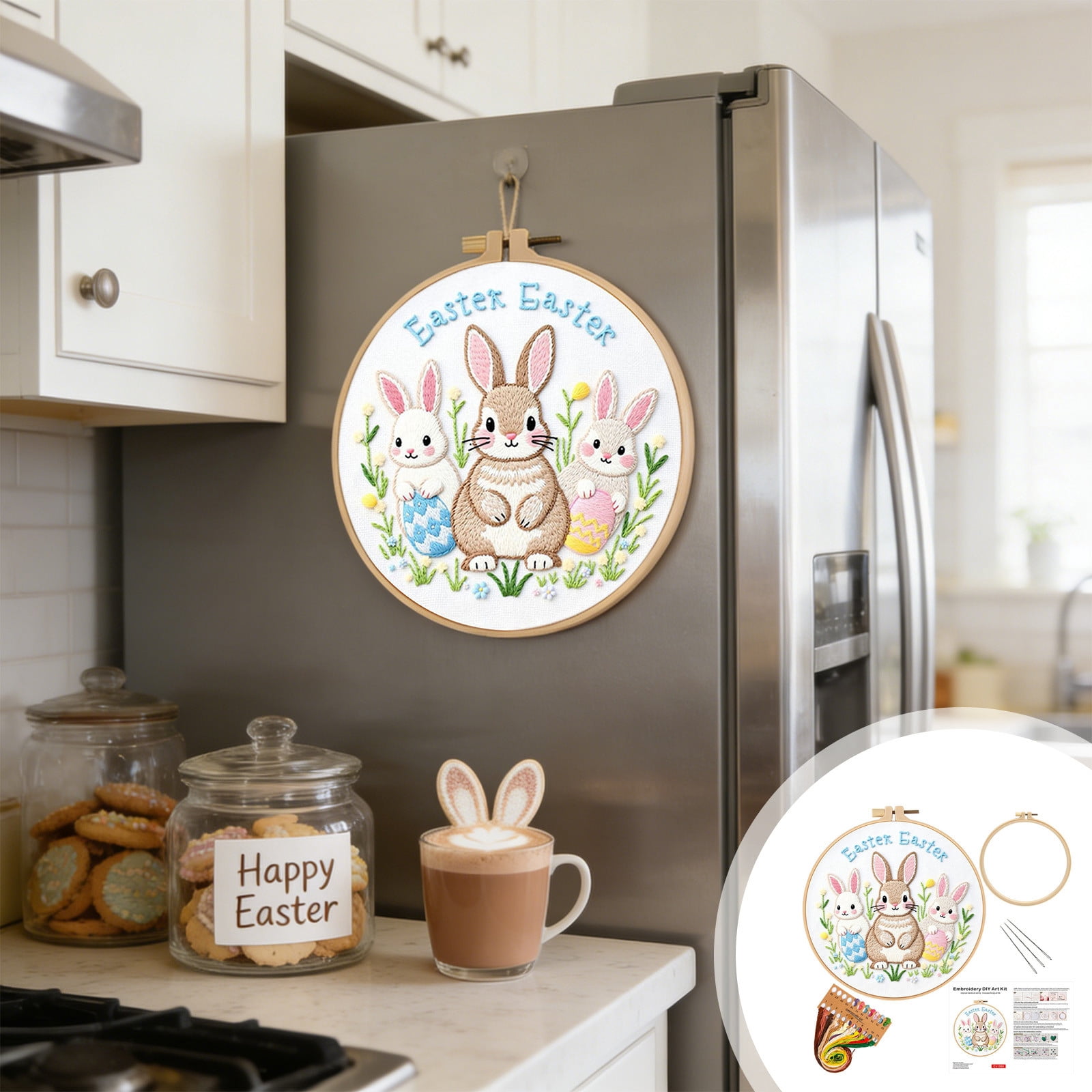 Easter Embroidered Rabbits Handmade Fabric Material Kit Handmade Needle ...