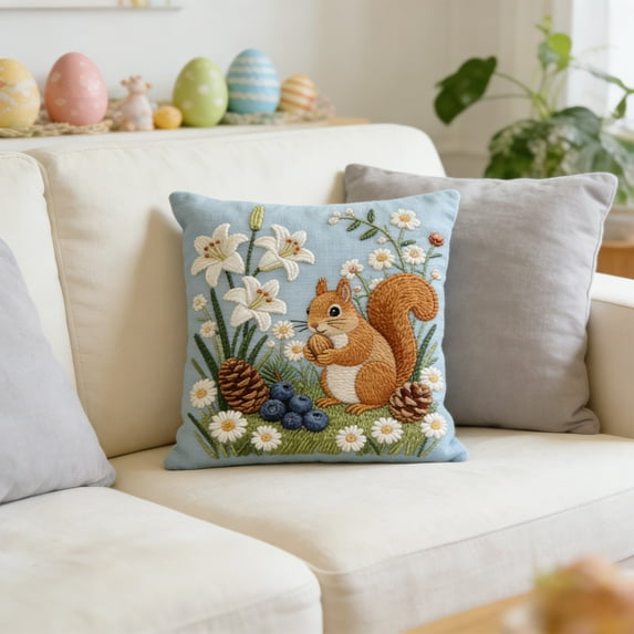 Easter Embroidery Throw Pillow Cover | 18 Inch Cute Decorative Short ...