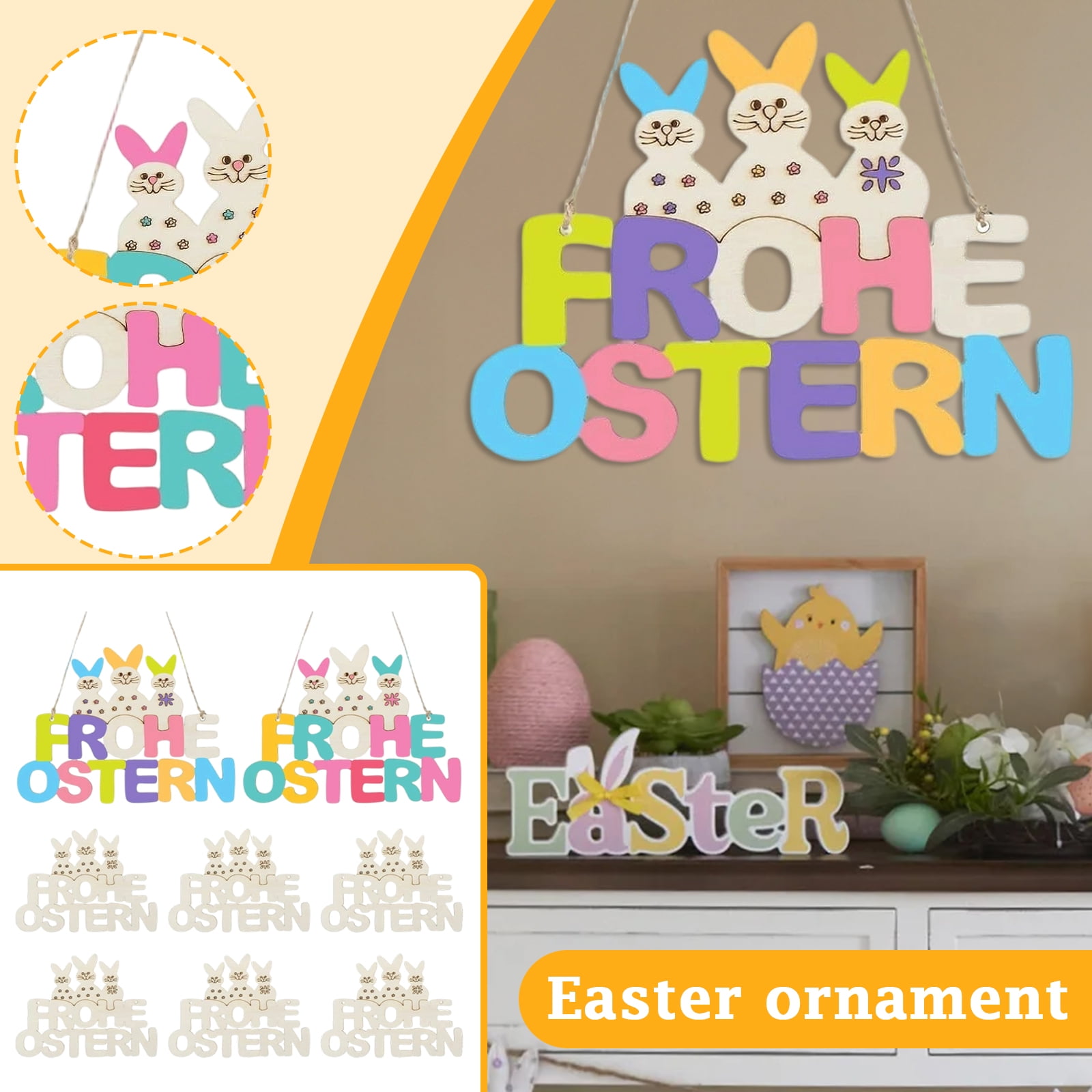 Easter English Alphabet Wooden Pendant with Removable Letters for Store ...