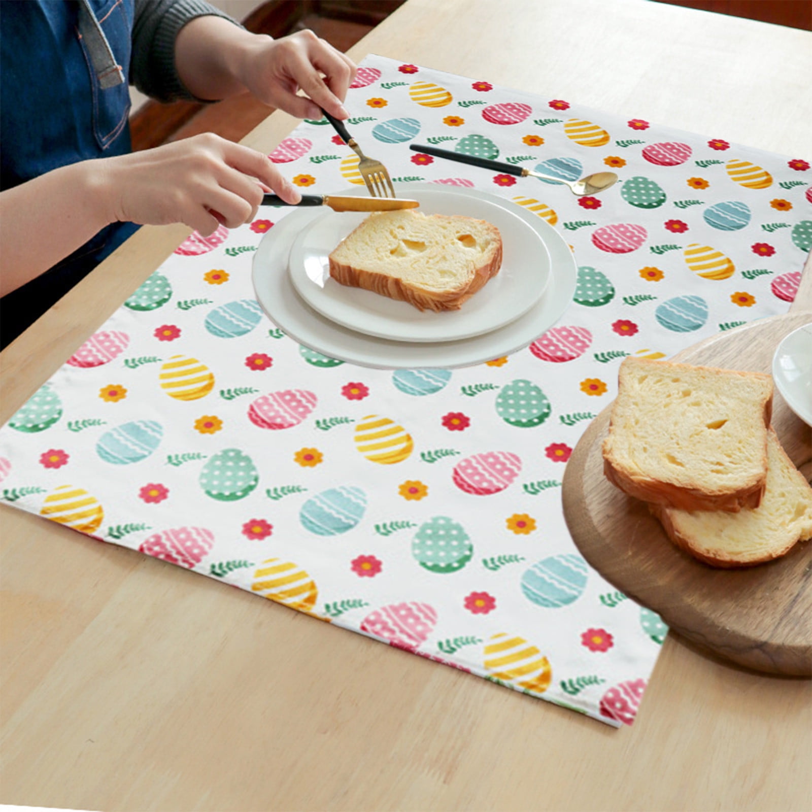 Easter Fabric Printed Tea Towel, Egg Design Napkin Tableware, Kitchen ...