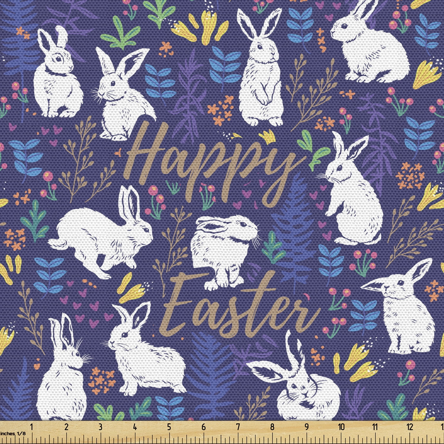 Ambesonne Easter Fabric by the Yard Upholstery, Floral Bunnies Poses, 1 ...