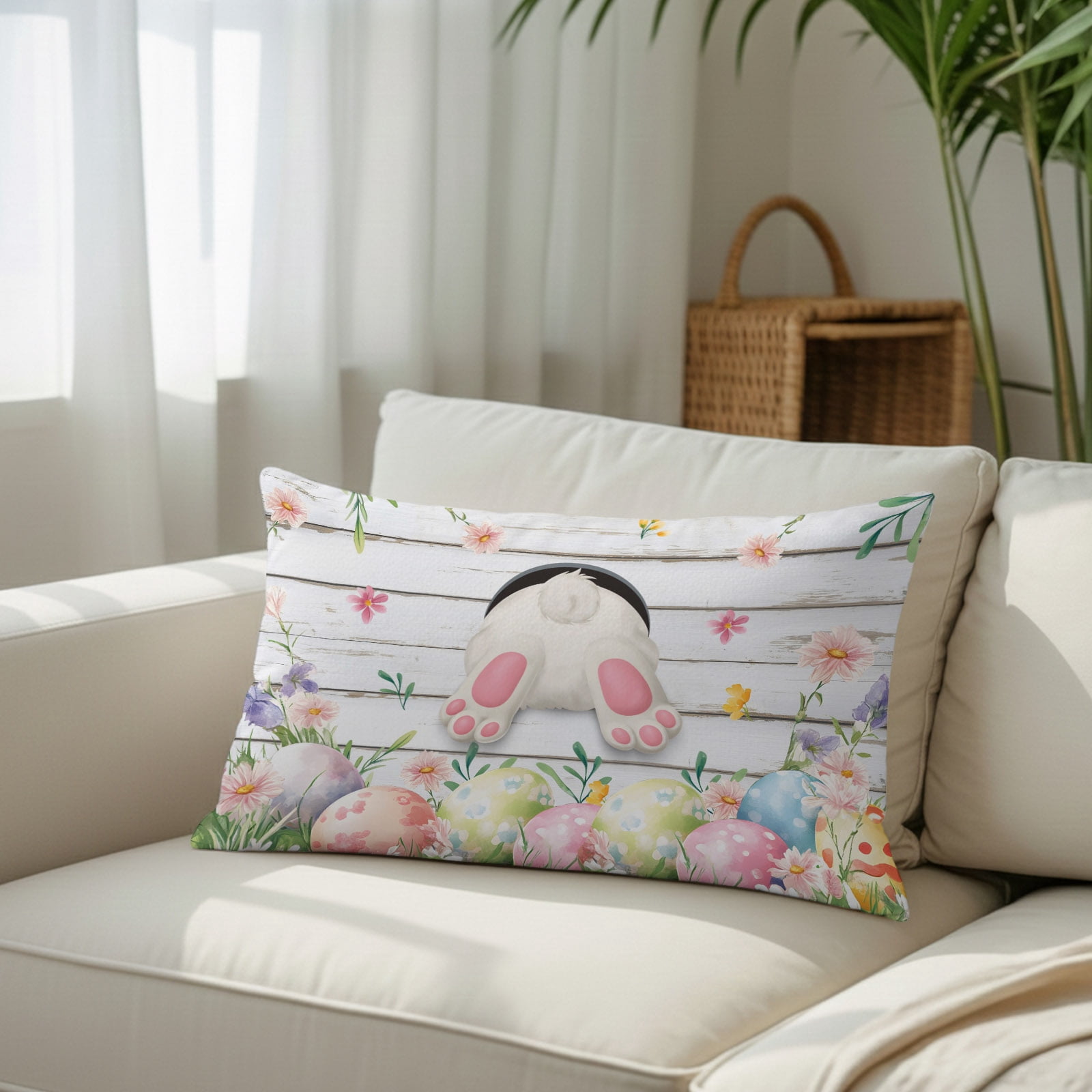 Easter Farm Rabbit Tail Spring Flower Throw Pillow Covers, Decorative ...