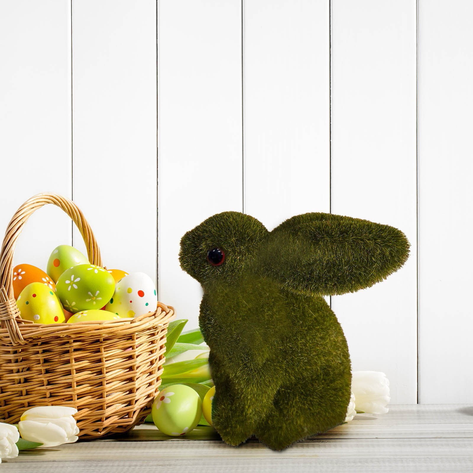 Easter Faux Moss Bunnies,Furry Grass Flocked Rabbit Figurines,Easter ...