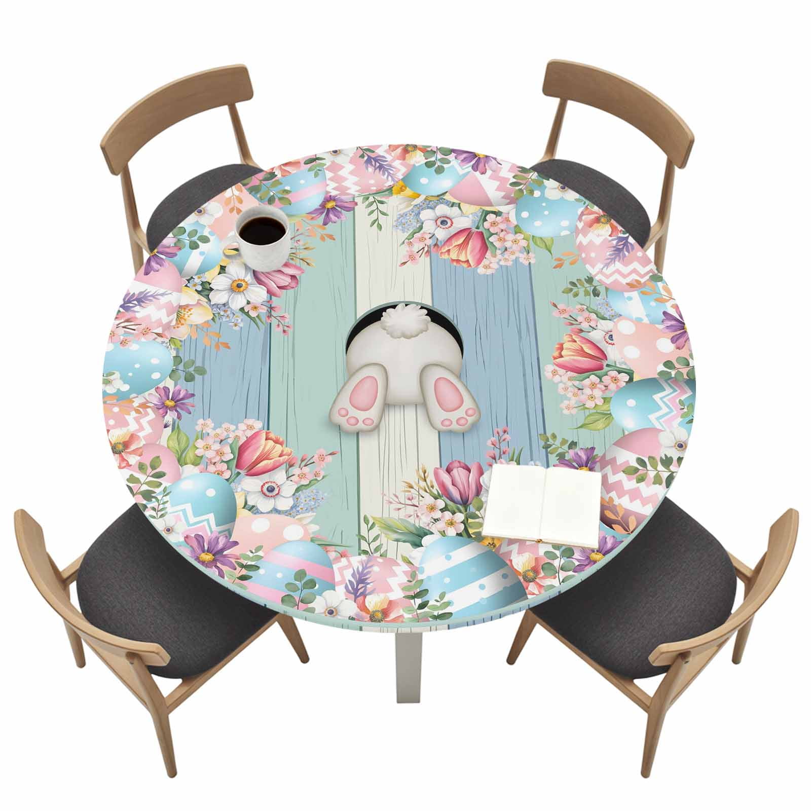 Easter Fitted Tablecloth with Elastic Edged, Round Table Cloth for ...