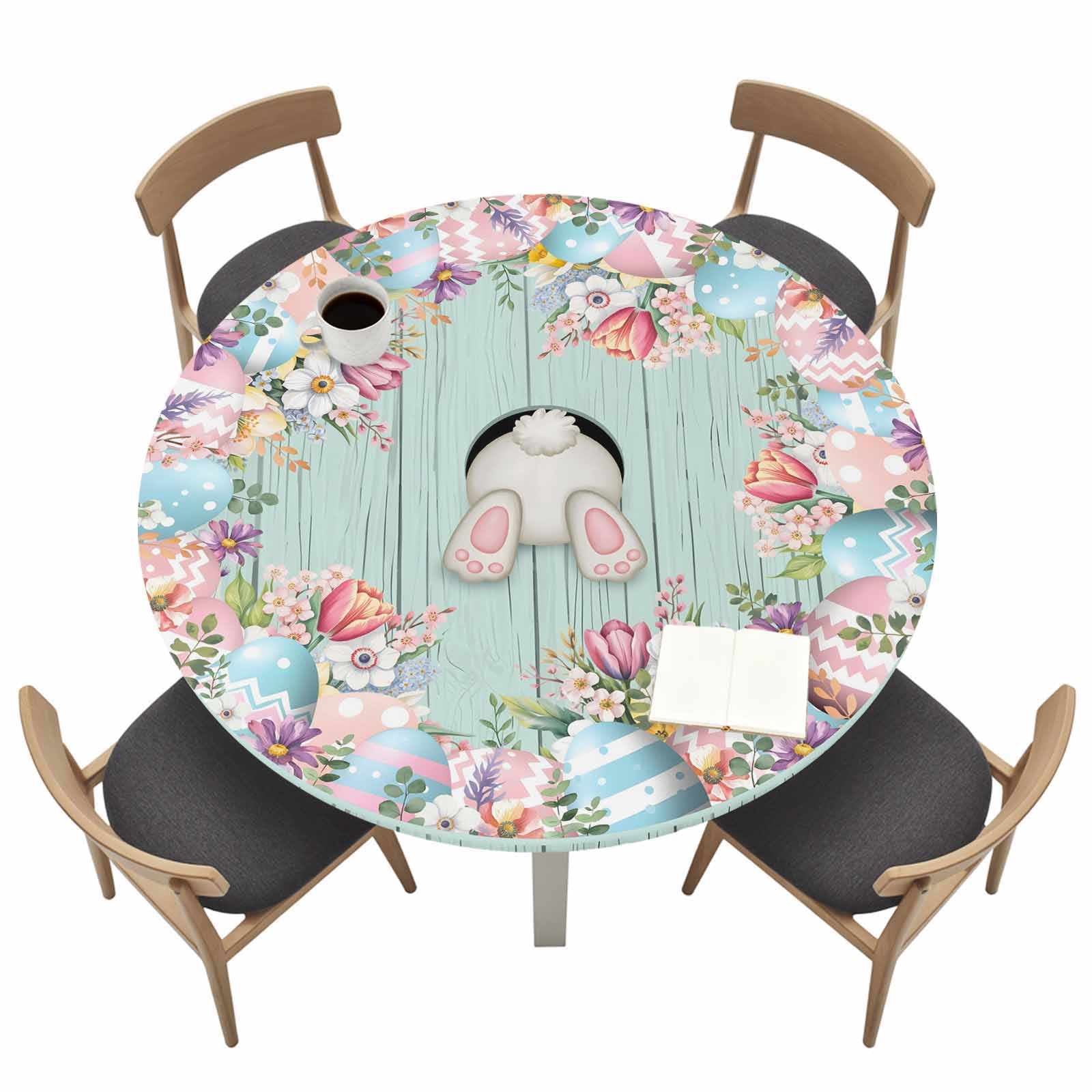 Easter Fitted Tablecloth with Elastic Edged, Round Table Cloth for ...