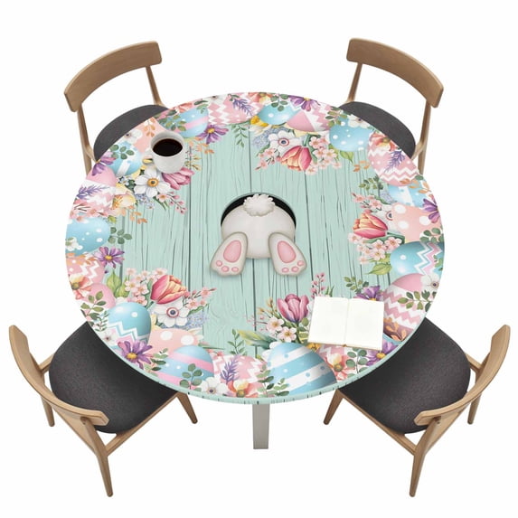 Easter Fitted Tablecloth with Elastic Edged, Round Table Cloth for ...