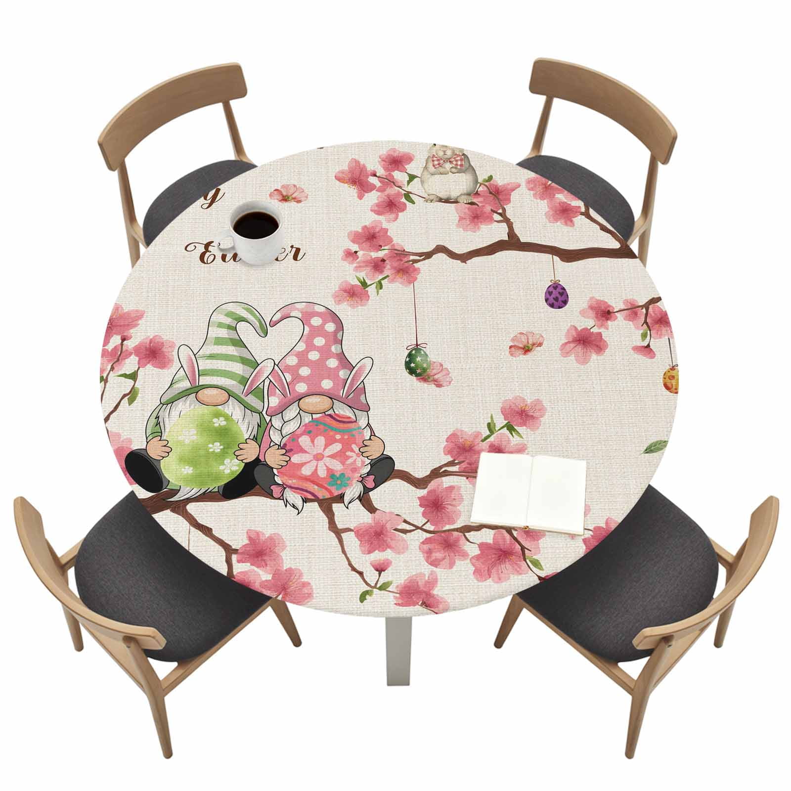 Easter Fitted Tablecloth with Elastic Edged, Round Table Cloth for ...