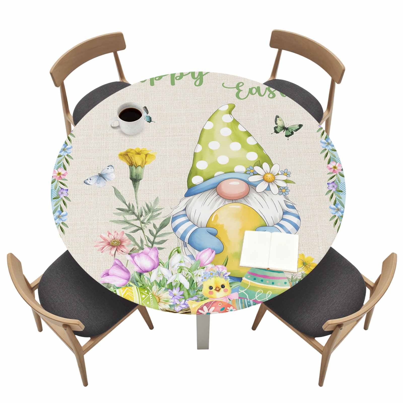 Easter Fitted Tablecloth with Elastic Edged, Round Table Cloth for ...