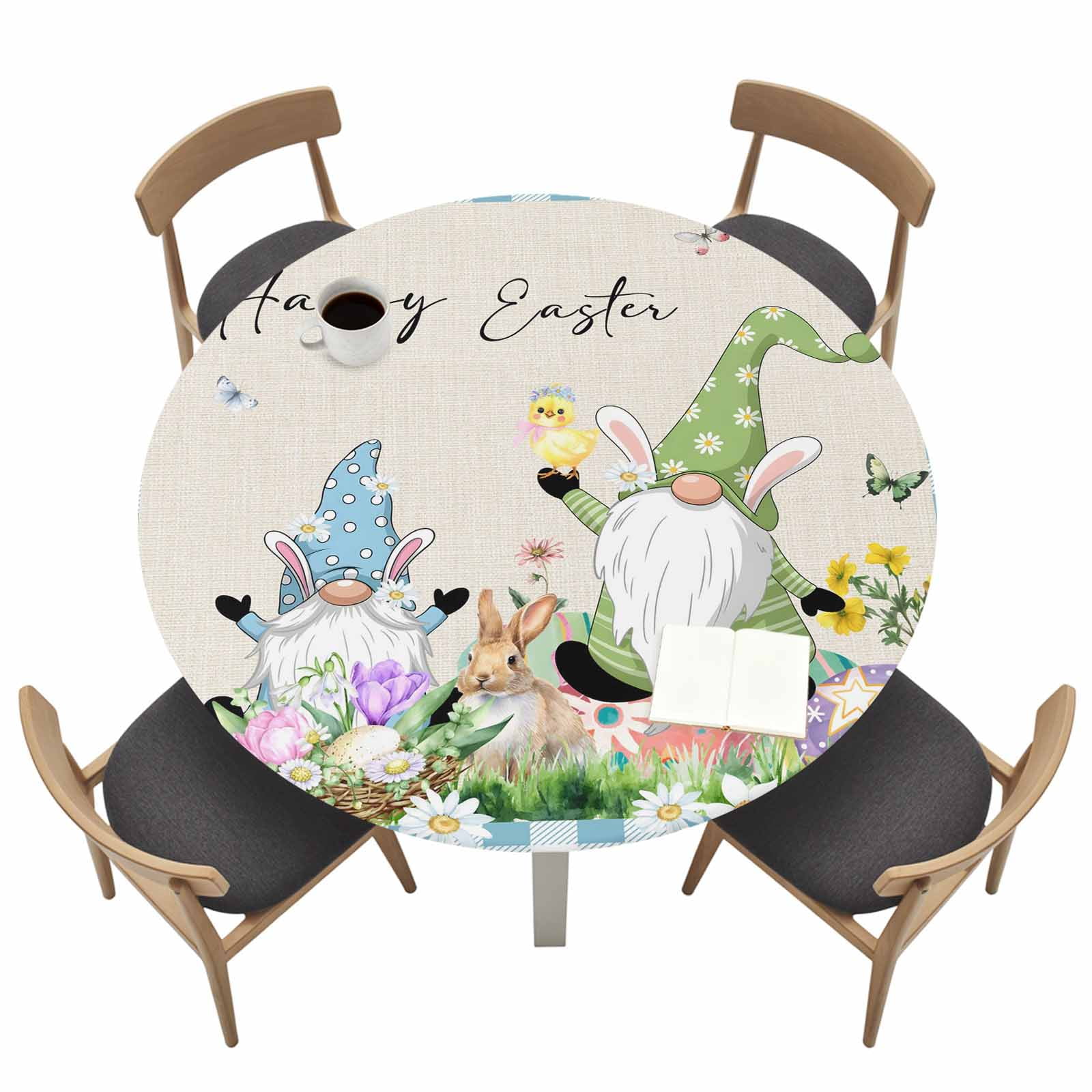 Easter Fitted Tablecloth with Elastic Edged, Round Table Cloth for ...