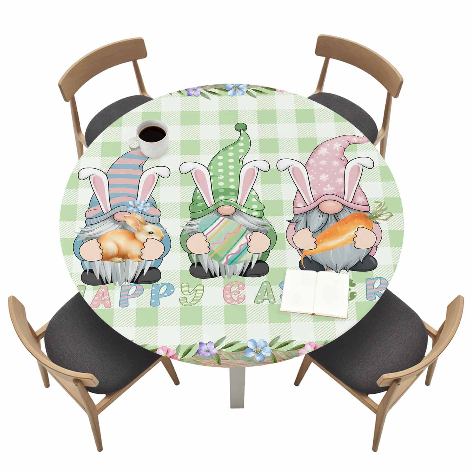 Easter Fitted Tablecloth with Elastic Edged, Round Table Cloth for ...
