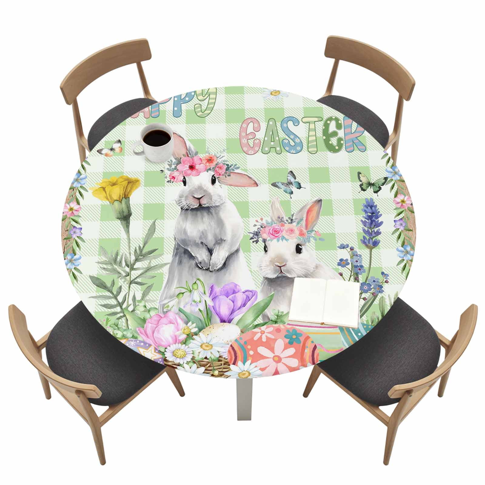 Easter Fitted Tablecloth with Elastic Edged, Round Table Cloth for ...