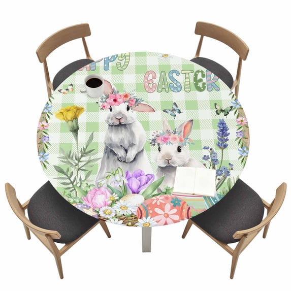 Easter Fitted Tablecloth with Elastic Edged, Round Table Cloth for ...