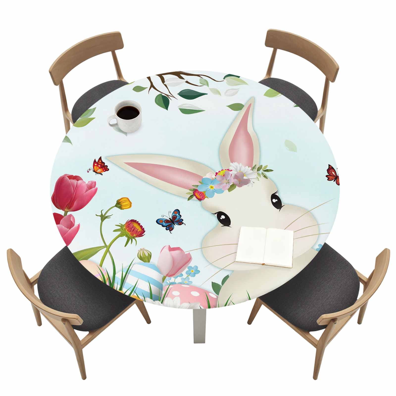 Easter Fitted Tablecloth with Elastic Edged, Round Table Cloth for ...