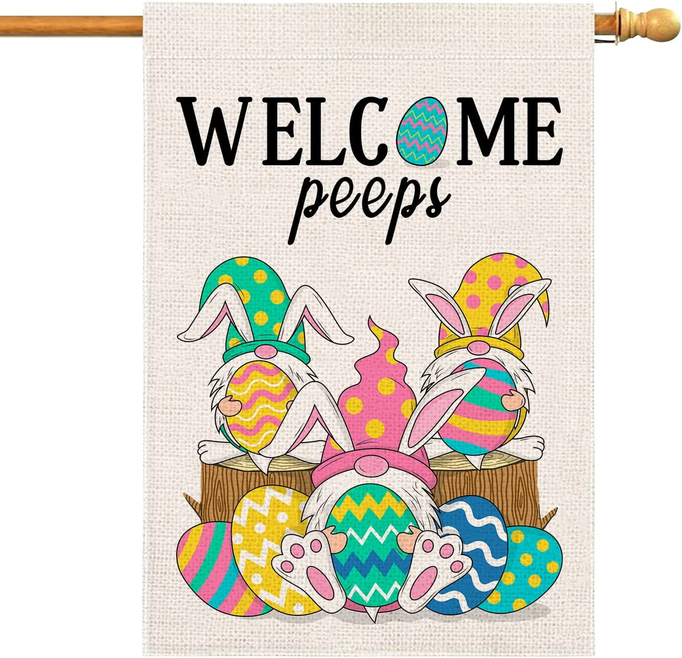 Easter Flag 28 x 40 Double Sided, Welcome Peeps Bunny Gnomes Easter ...
