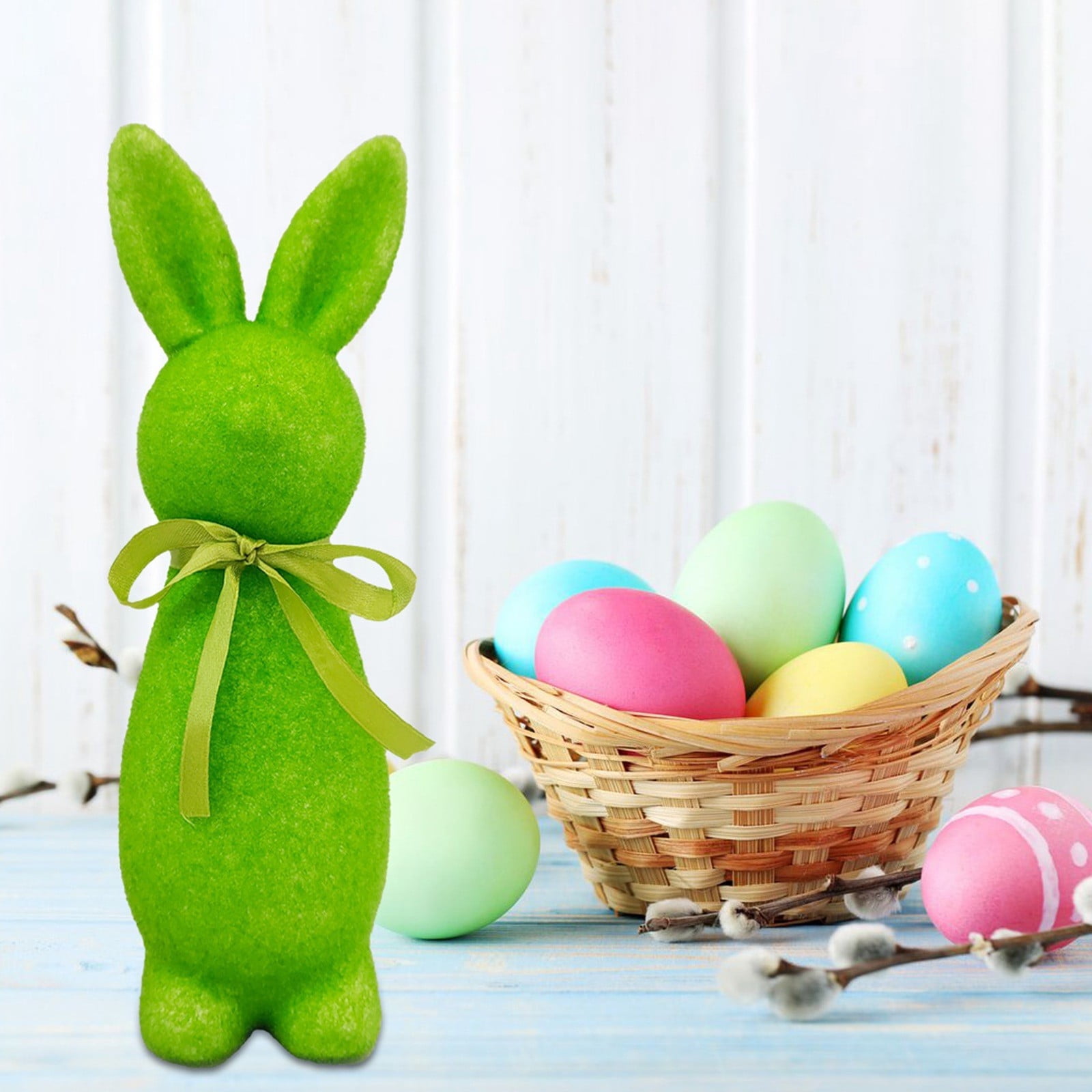 Easter Flocked Bunnies Figurine with Bow tie 8.8" Flocking Rabbit ...