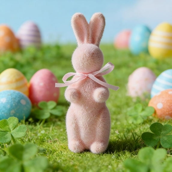 Easter Flocked Bunny Decor – Bow-Tie Adorned Rabbit Decor, Perfect ...