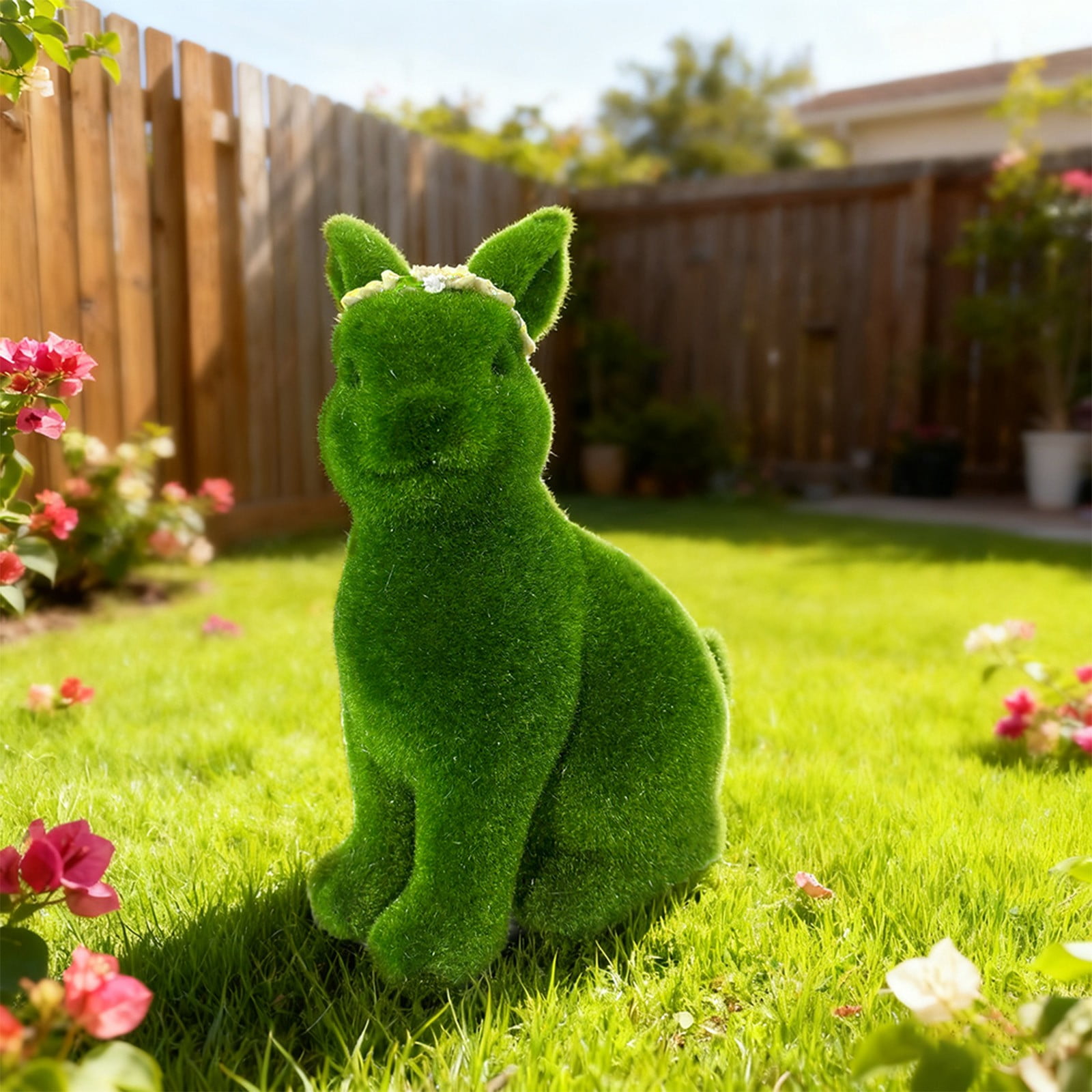 Easter Flocked Bunny Decor | Green Tabletop Ornament Figurine | Soft ...