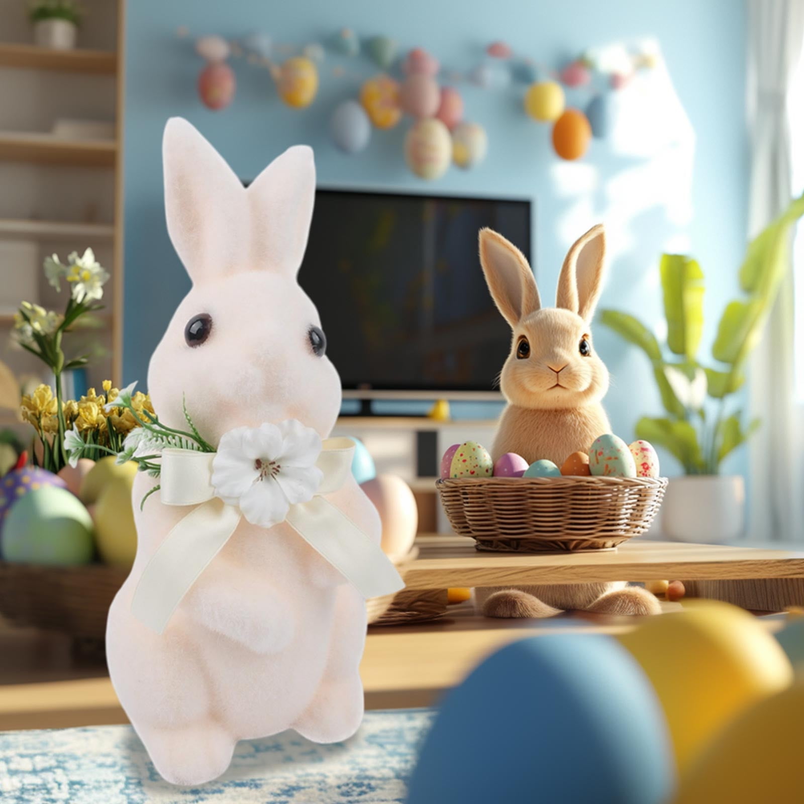 Easter Flocking Moss Bunny Decor - Artificial Moss Standing Rabbits ...