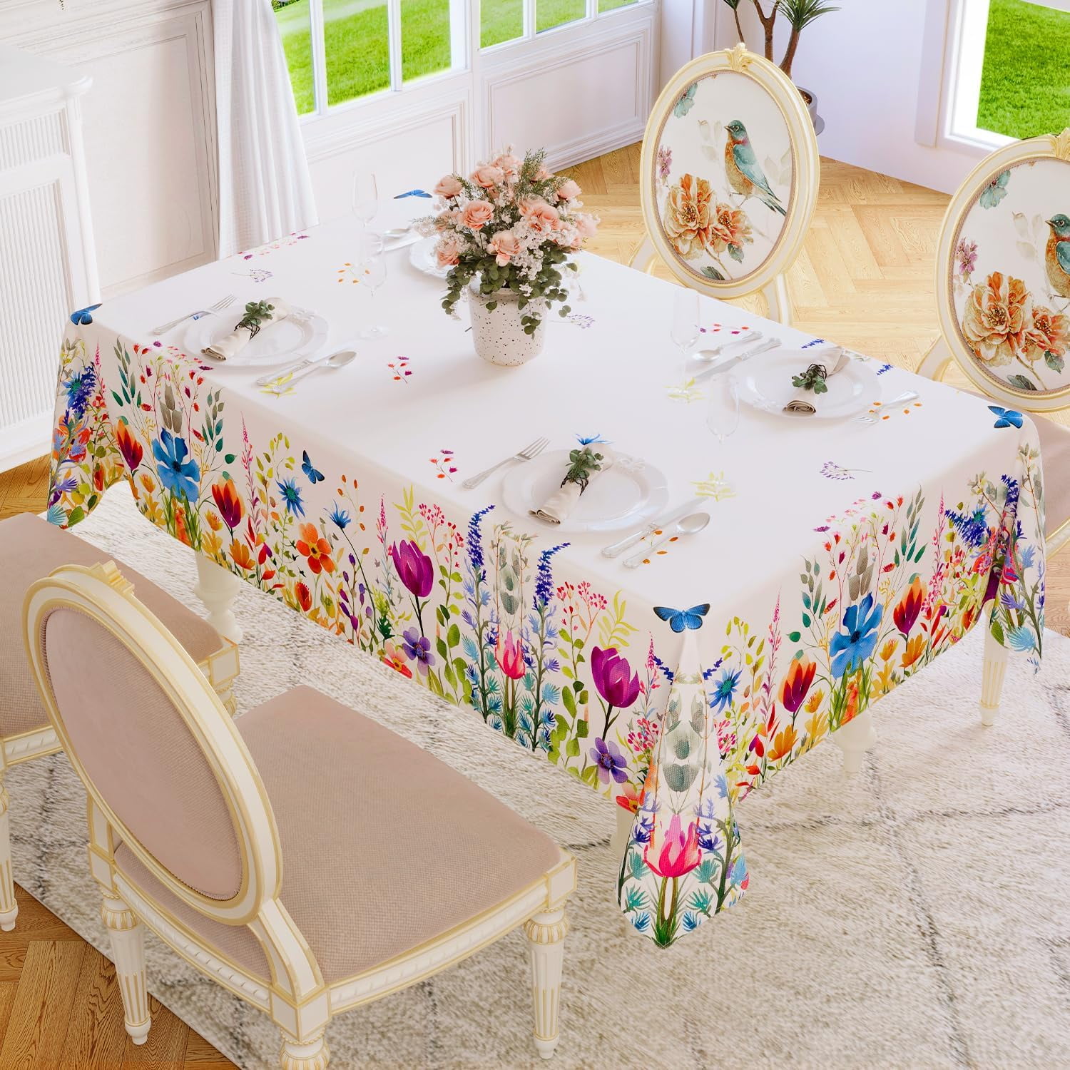 Easter Floral Pattern Anti-Stain Anti-Wrinkle Coffee Table Rectangular ...