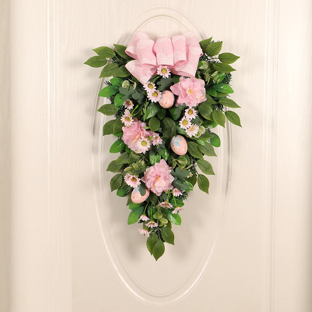 Easter Floral Teardrop Swag for Front Door Decor, Artificial Green ...