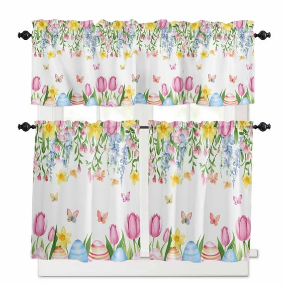 Easter Flower Kitchen Curtains Valances and Tiers Set of 3 Watercolor ...