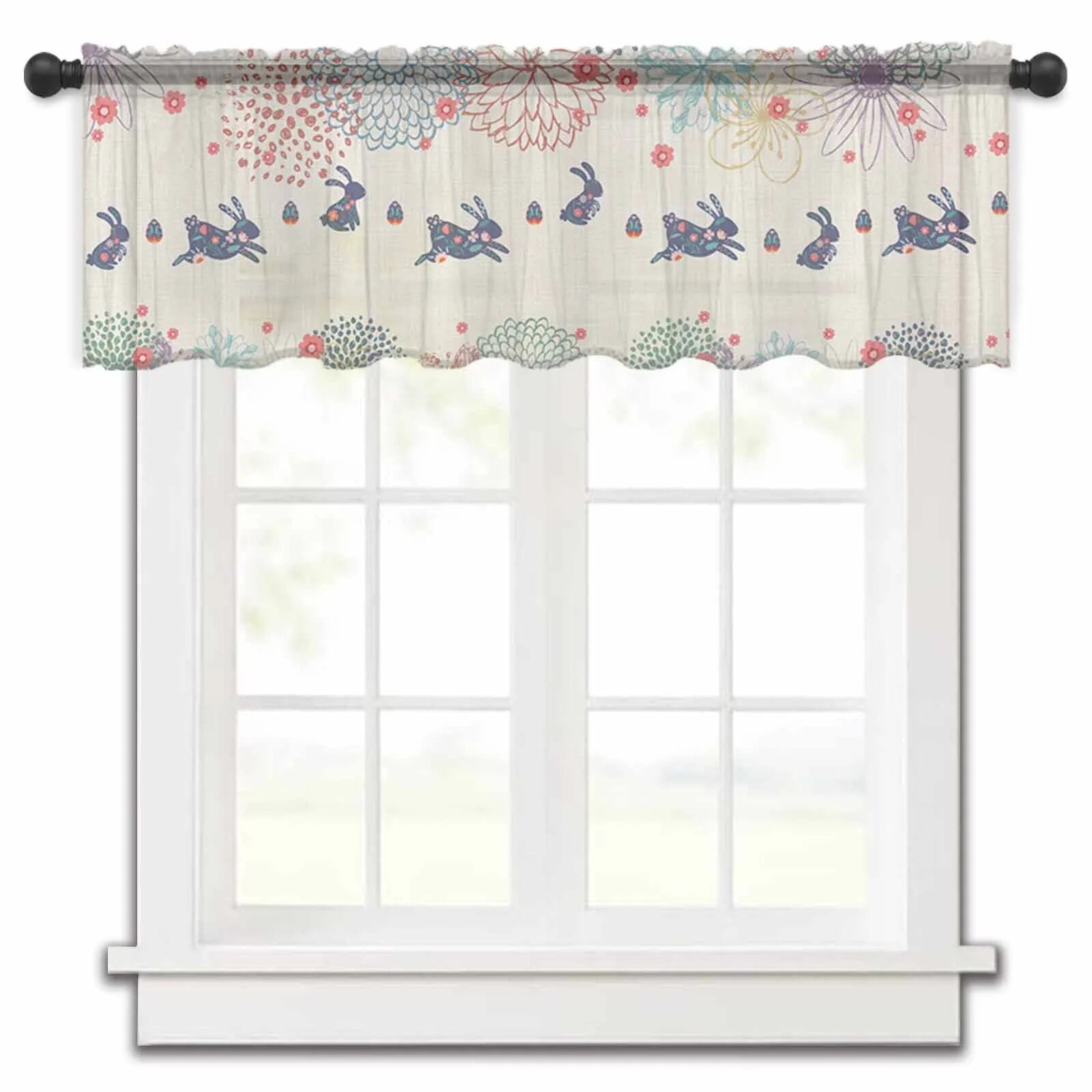 Easter Flowers Plant Leaves Egg Rabbits Retro Small Window Curtain ...