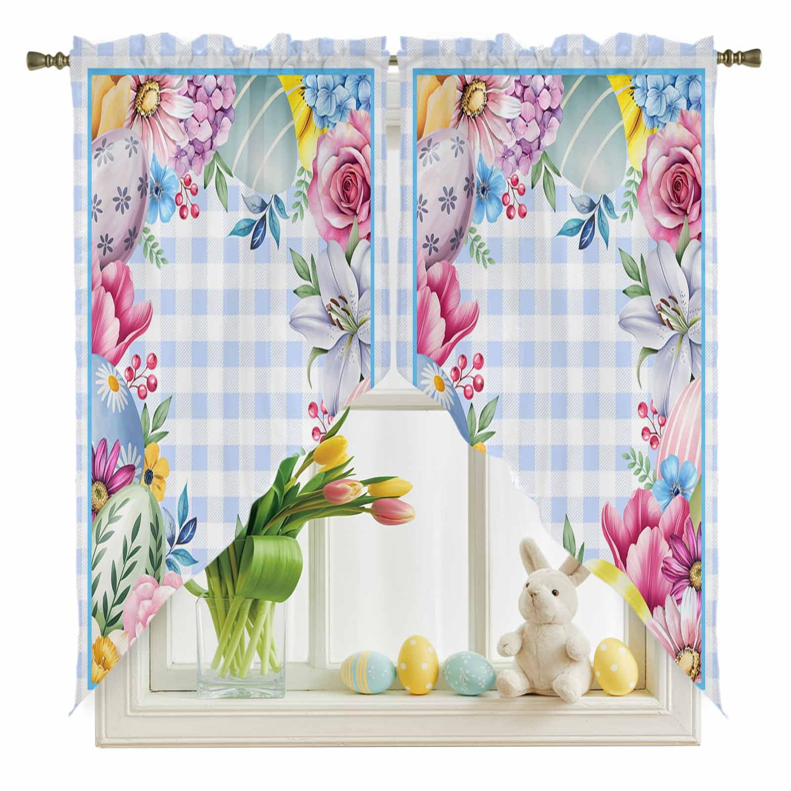 Easter Flowers Swag Valance Curtains Color Egg Pink Floral Roses ...