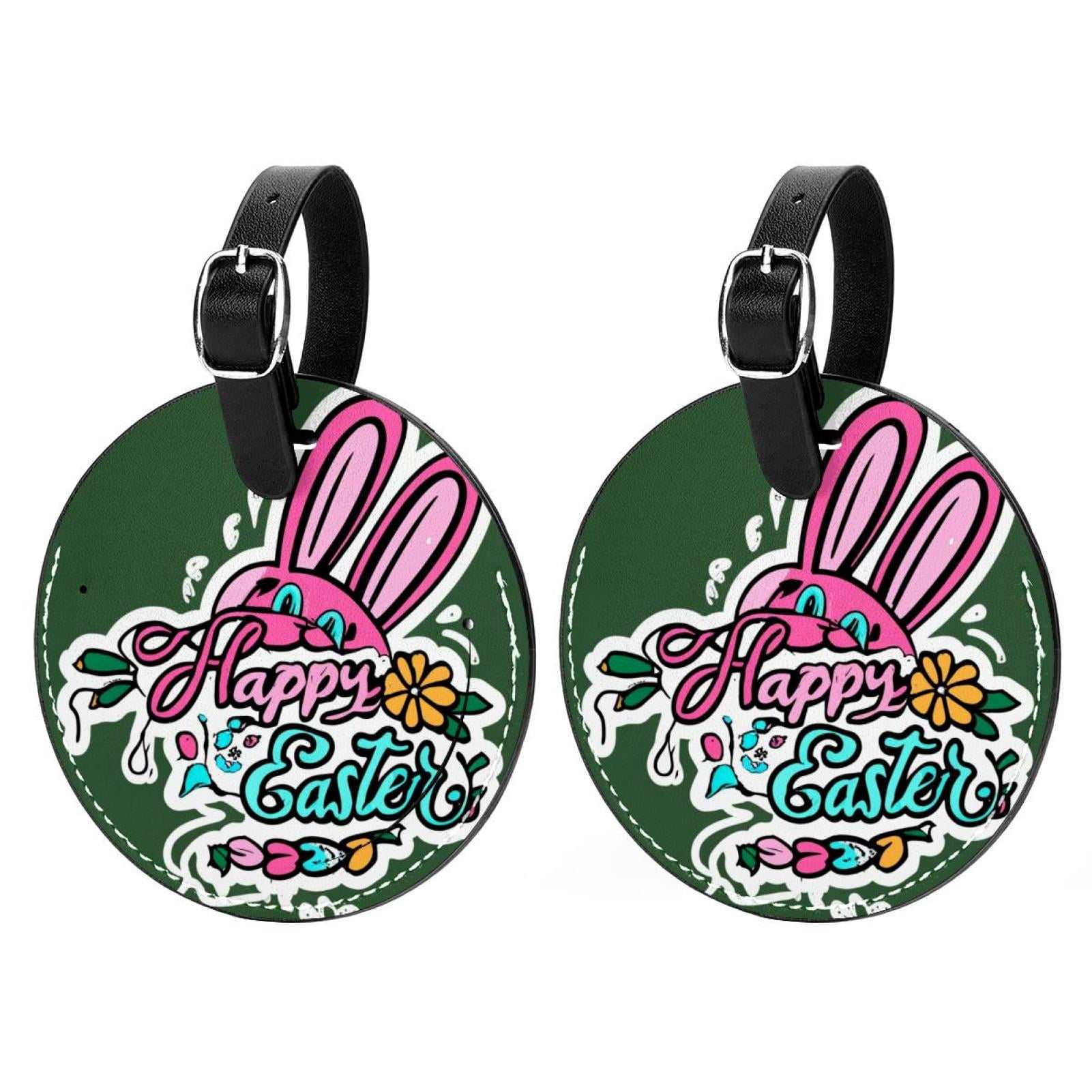 Easter Font 2Pcs PU Leather Round Luggage Tags with Privacy Cover and ...