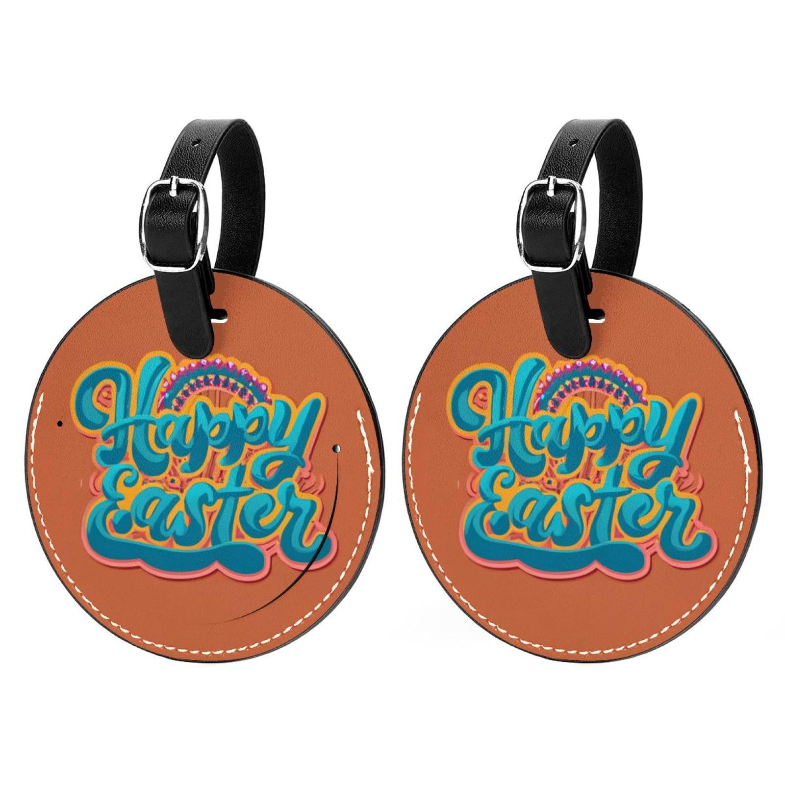 Easter Font 2Pcs PU Leather Round Luggage Tags with Privacy Cover and ...