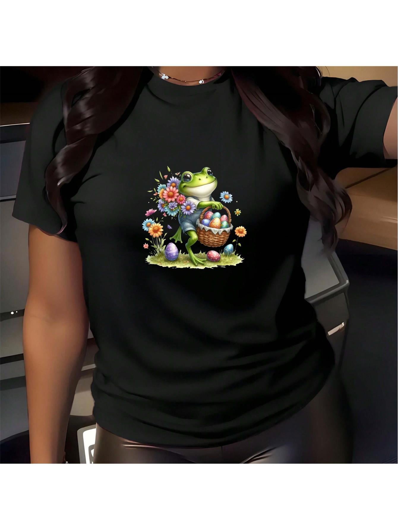 Easter Frog Design T-Shirt Crew Neck Tee Casual Comfy Tees Tee For ...