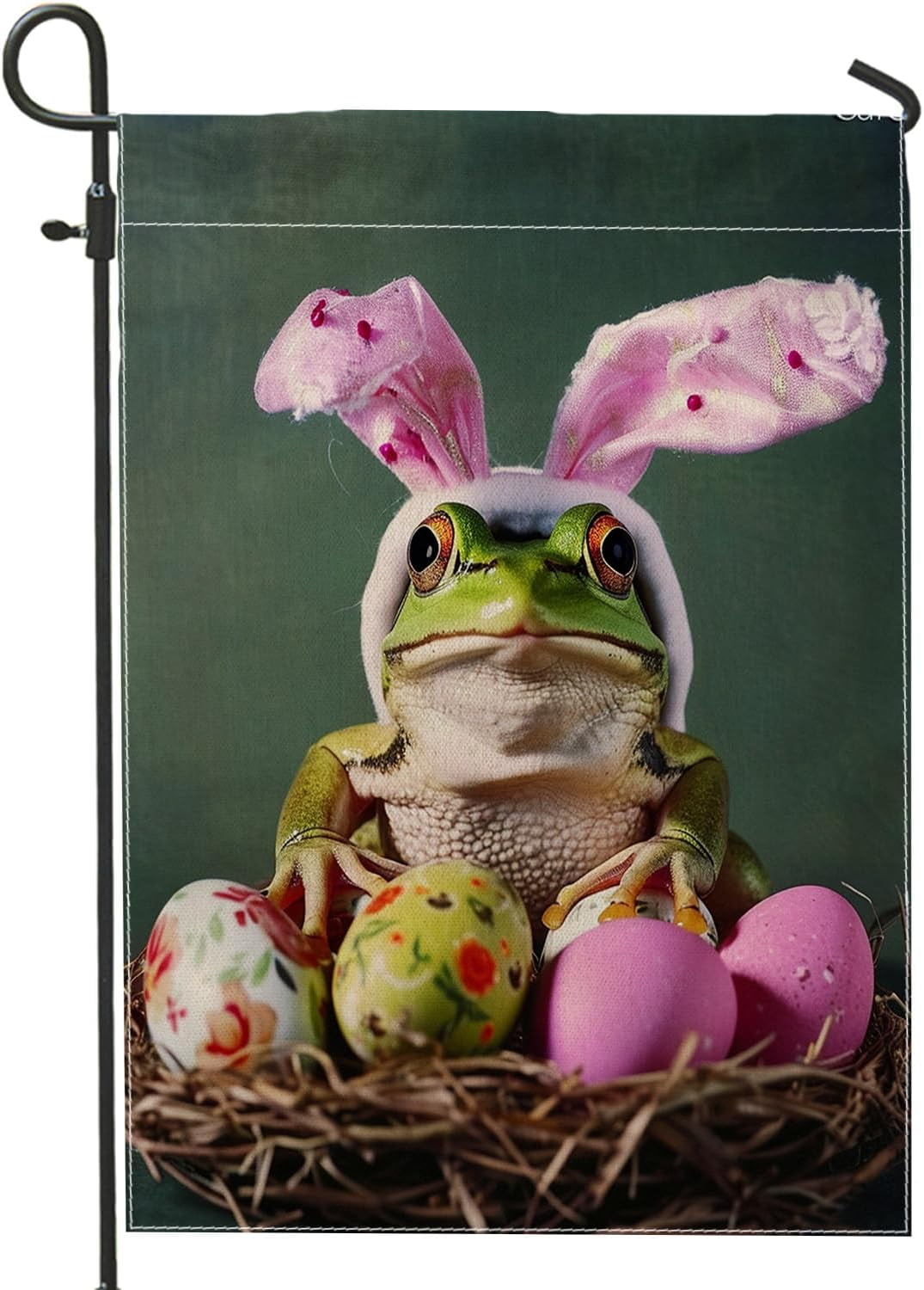 Easter Frog Garden Flag Funny Animal With Rabbit Ear Easter Egg Basket ...