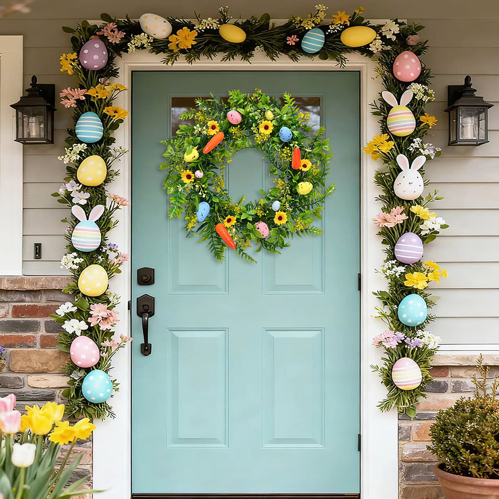 Easter Front Door Wreath with Colored Eggs and Carrots - Spring ...