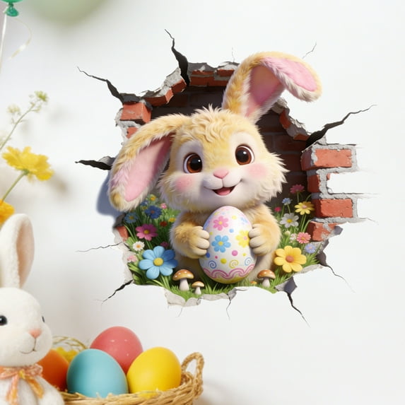 Easter Funny Eggshell Rabbit Flower Window Stickers Rabbit Window ...
