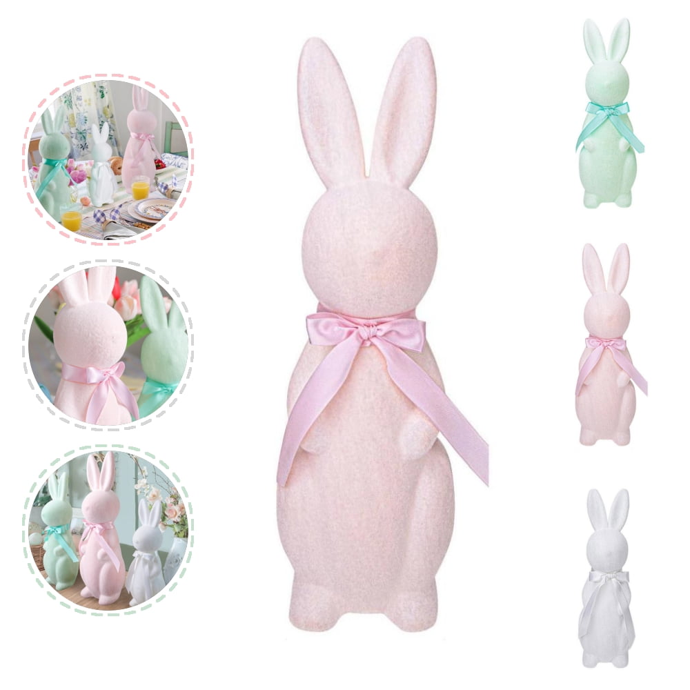 Easter Furry Flocked Bunny, 1/3Pcs Faux Moss Rabbit Easter Table Decor ...