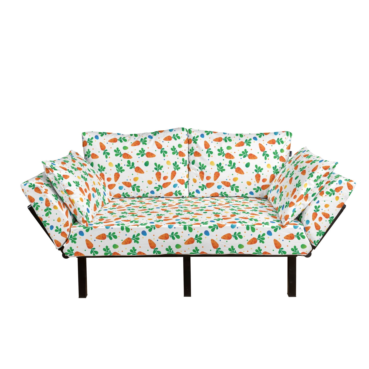 Easter Futon Couch, Orange Carrots Colorful Eggs and Dots in Cartoon ...