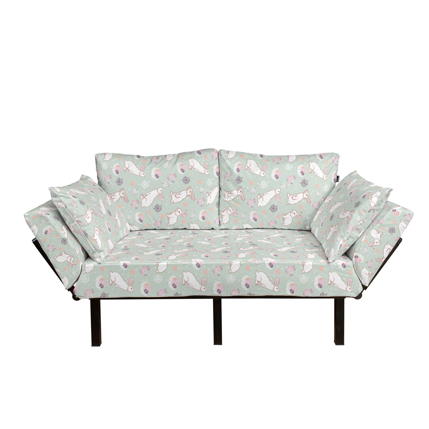Easter Futon Couch, White Rabbits Smelling the Fresh Spring Air Flowers ...