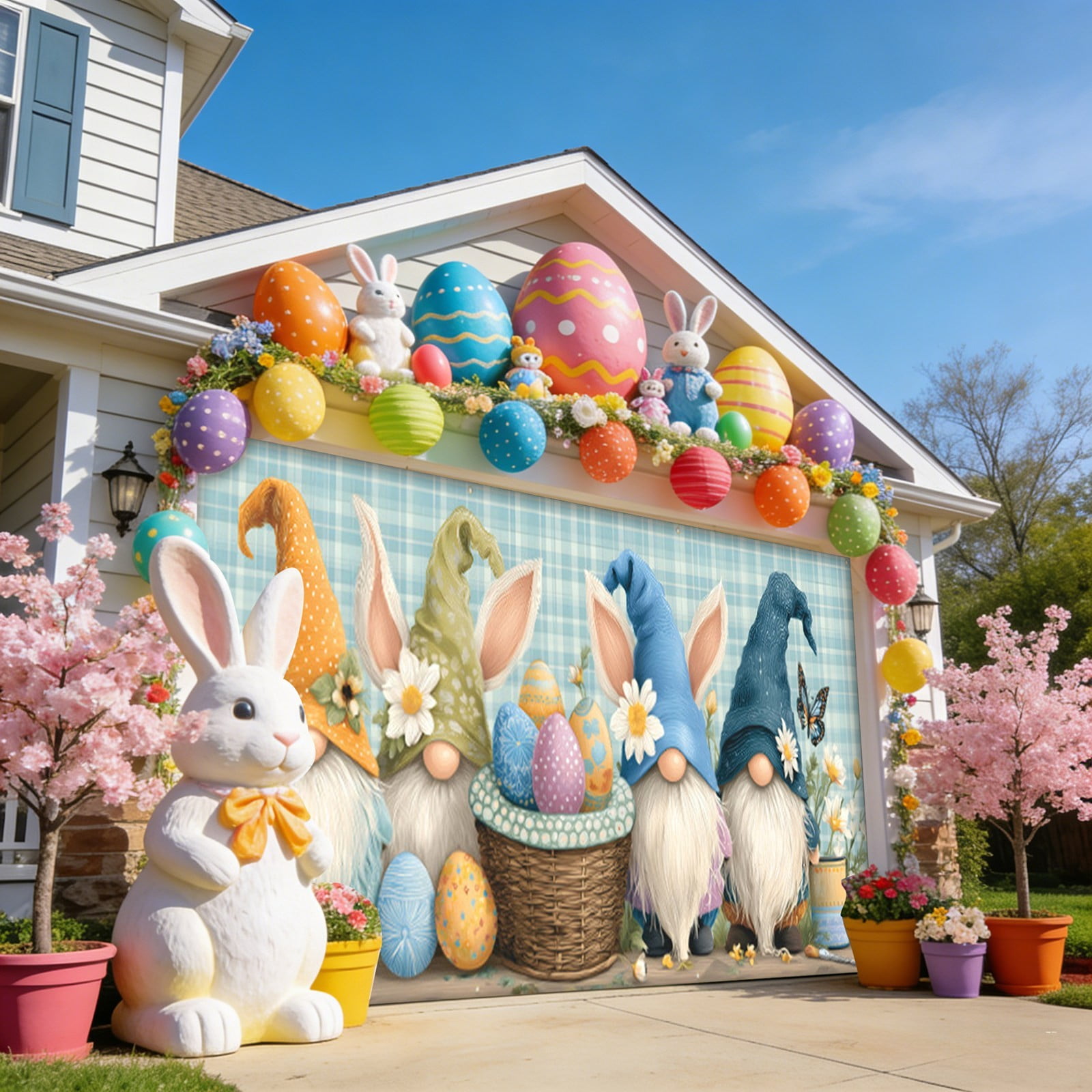 Easter Garage Door Banner 6×13 ft, Cute Bunny and Colorful Egg Spring ...