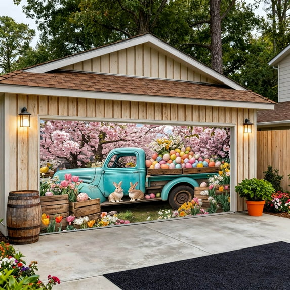 Easter Garage Door Banner Cover Decorations Vintage Blue Truck Funny ...