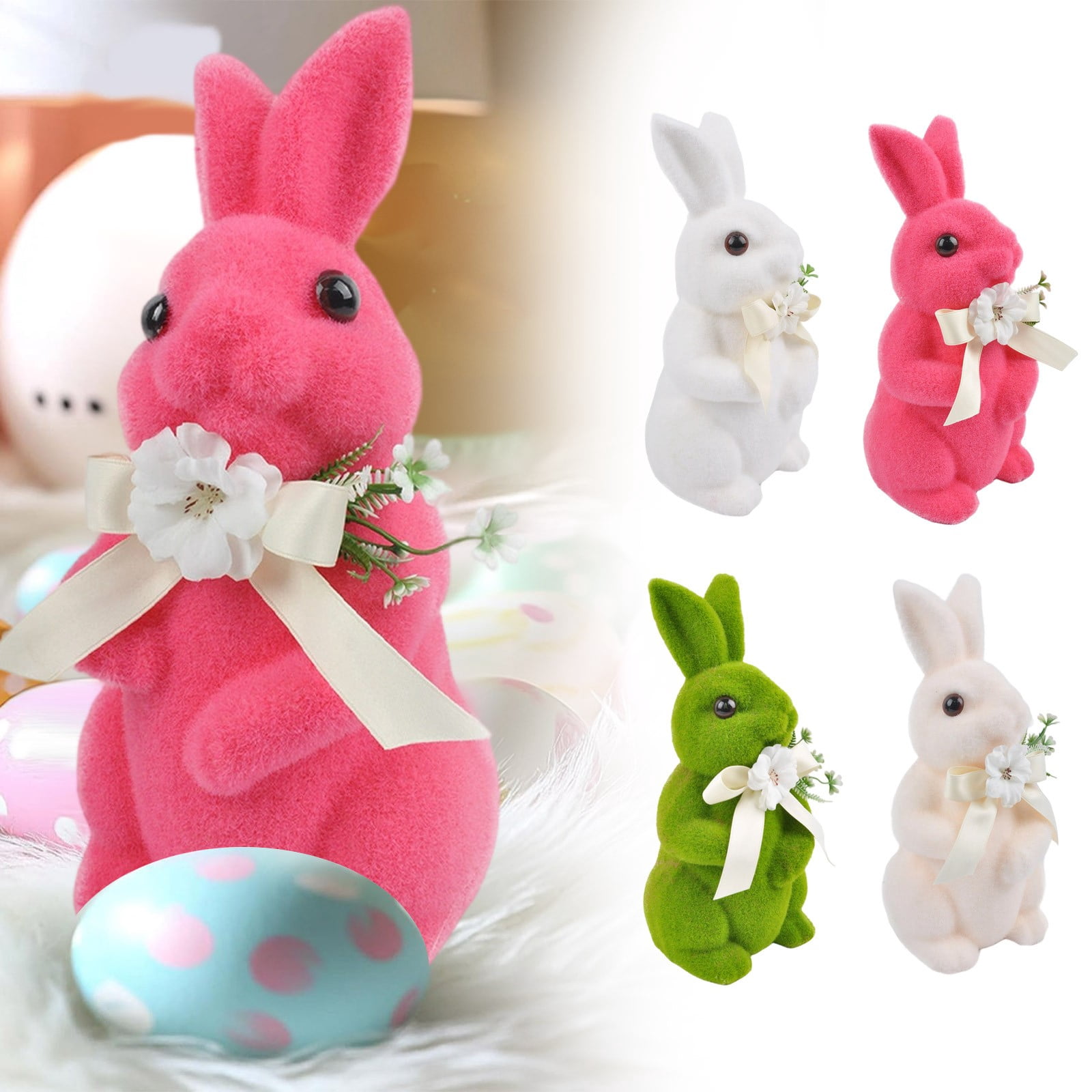 Easter Garden Decor,Flocked Bunny Tabletop Decorations Flocking Bunny ...