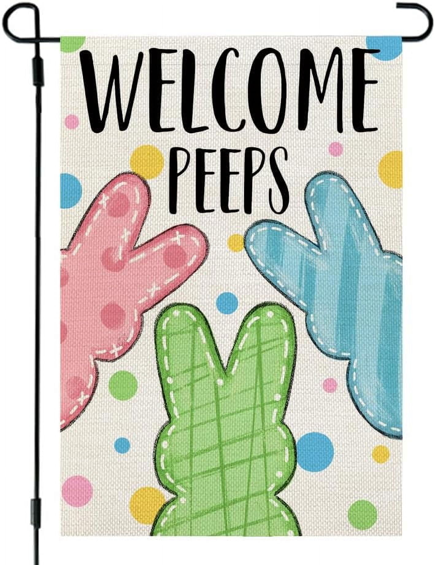 Easter Garden Flag 12x18 Double-Sided Burlap Welcome Peeps Outdoor ...