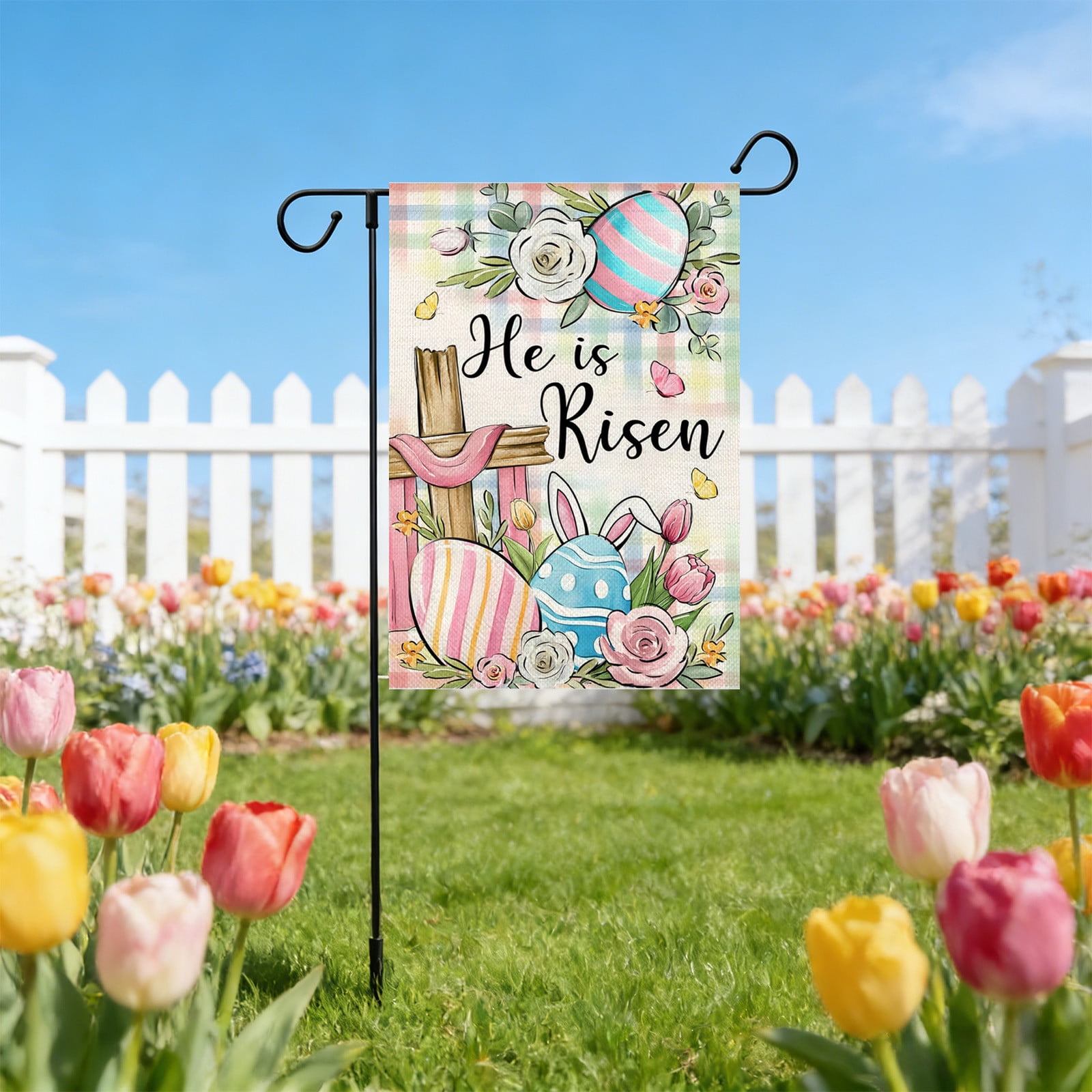 Easter Garden Flag Double Sided - Spring Bunny Egg Outdoor Decor ...