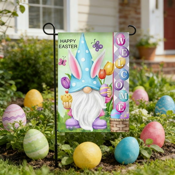 Easter Garden Flag Outdoor Yard Banner Bunny and Egg Patio Decoration ...