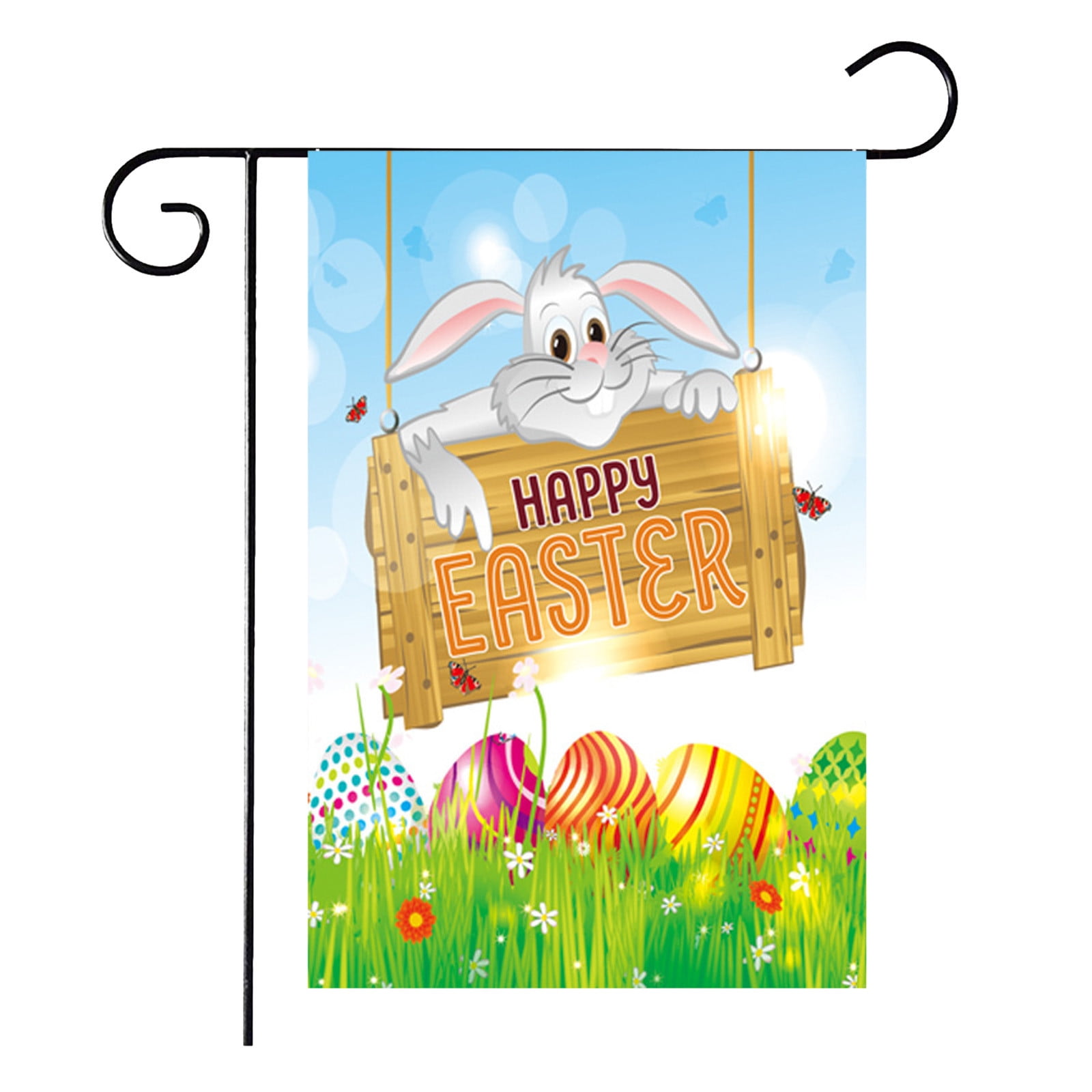 Easter Garden Flags Butterfly Bunny Eggs Flower Patterns Festive Party ...