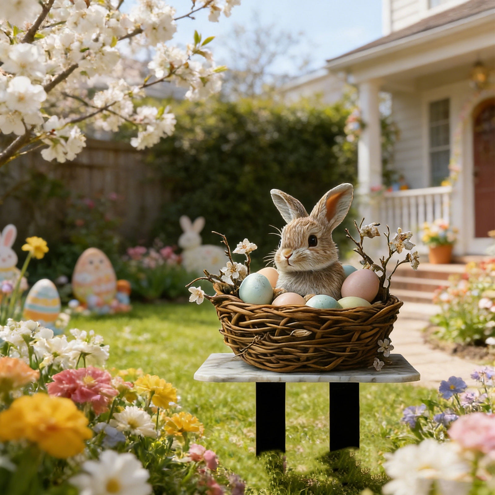 Easter Garden Stakes Outdoor - 2D Acrylic Vintage Bunny and Egg Yard ...