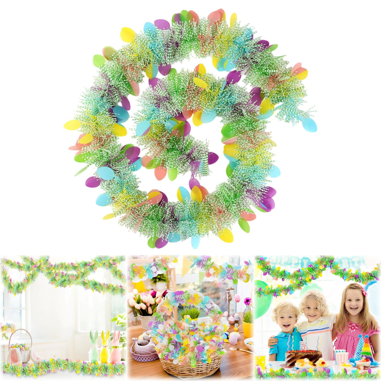 Easter Garland Decor 6.5Ft Glitter Spring Garland Decorations For Tree ...