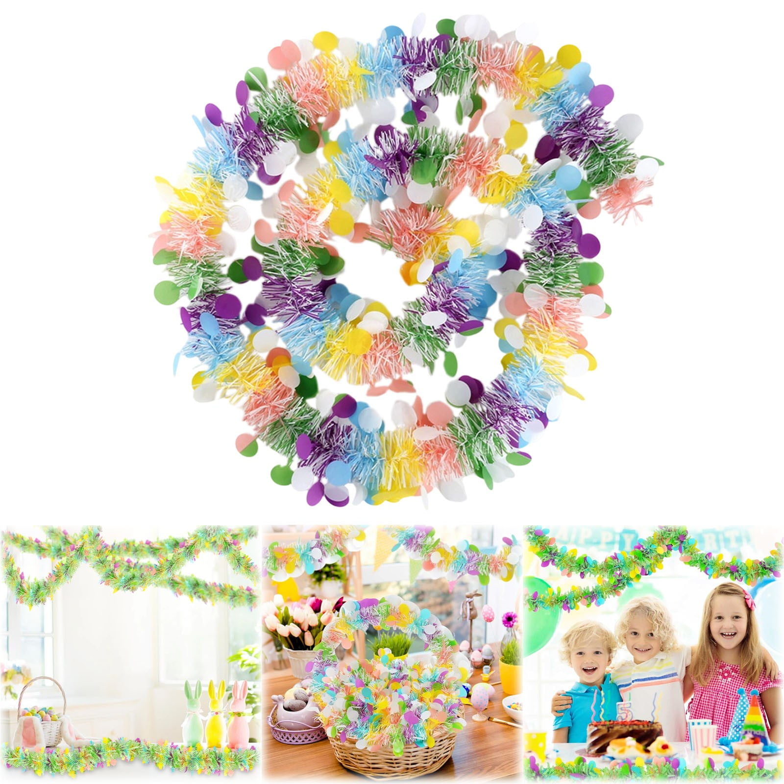 Easter Garland Decor 6.5Ft Glitter Spring Garland Decorations For Tree ...