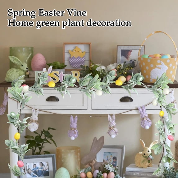 Easter Garland Easter Decorations 5.9ft Easter Vines with Colored Eggs ...